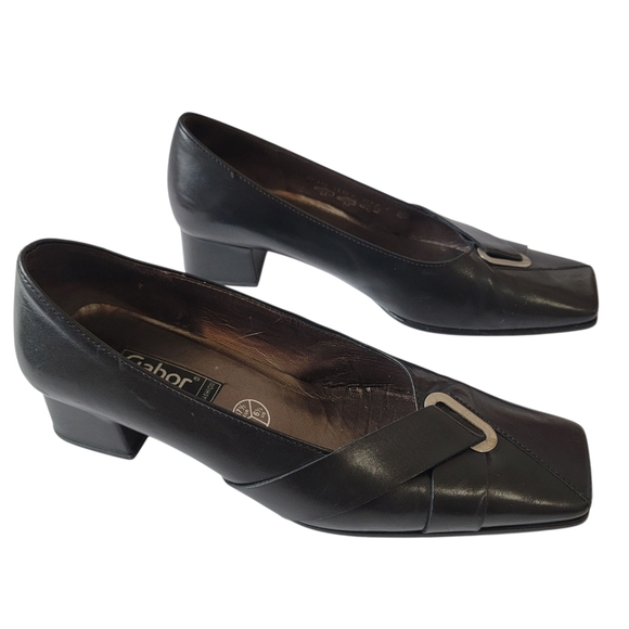 Gabor | Shoes | Gabor Leather Pump Heels Shoes Sz 65 Black Block Heels ...